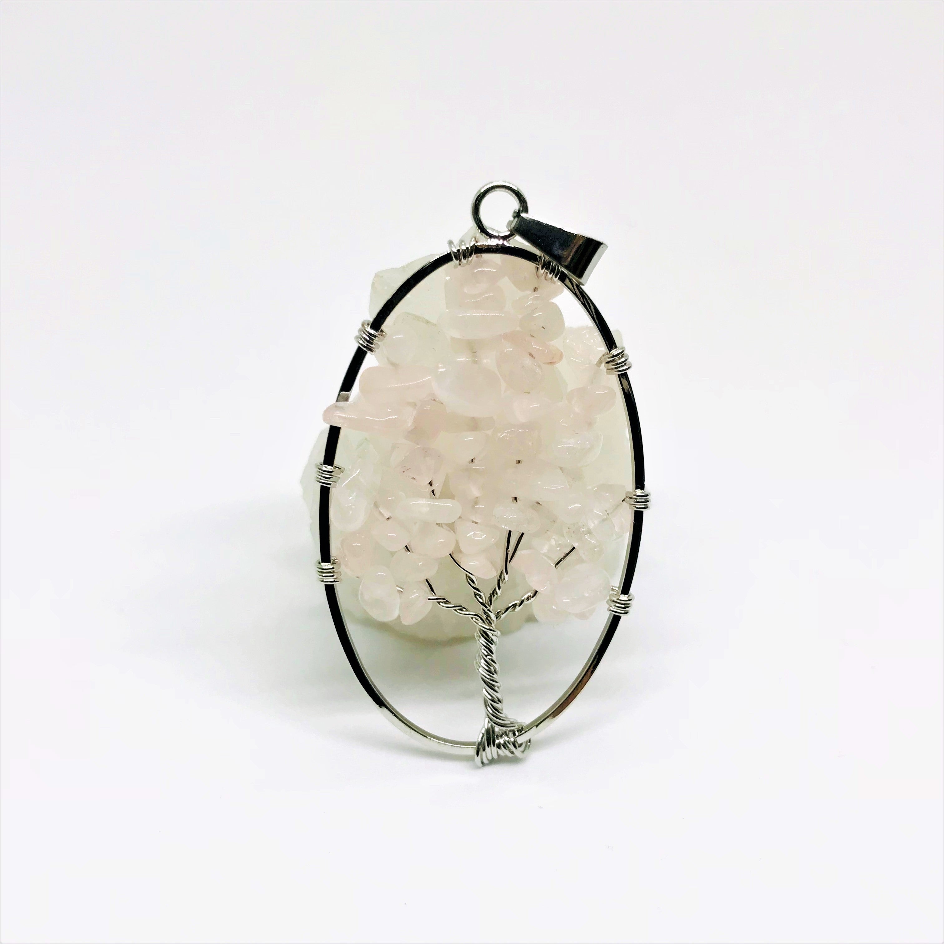 COLGANTE ARBOL BORDE OVALADO CON PIEDRA CHIP | 50MM | CUARZO ROSADO ...