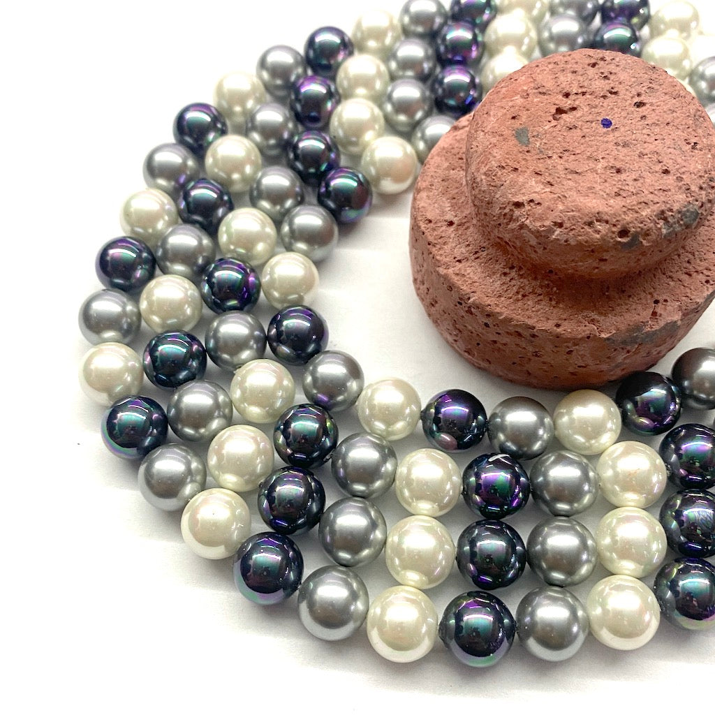 PERLA SHELL | 10MM | NEGRO TORNASOL GRIS BLANCO – CrystalStone