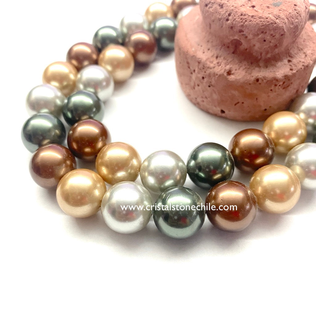 PERLA SHELL | 14MM | MIX VERDE GRIS Y OCRES – CrystalStone