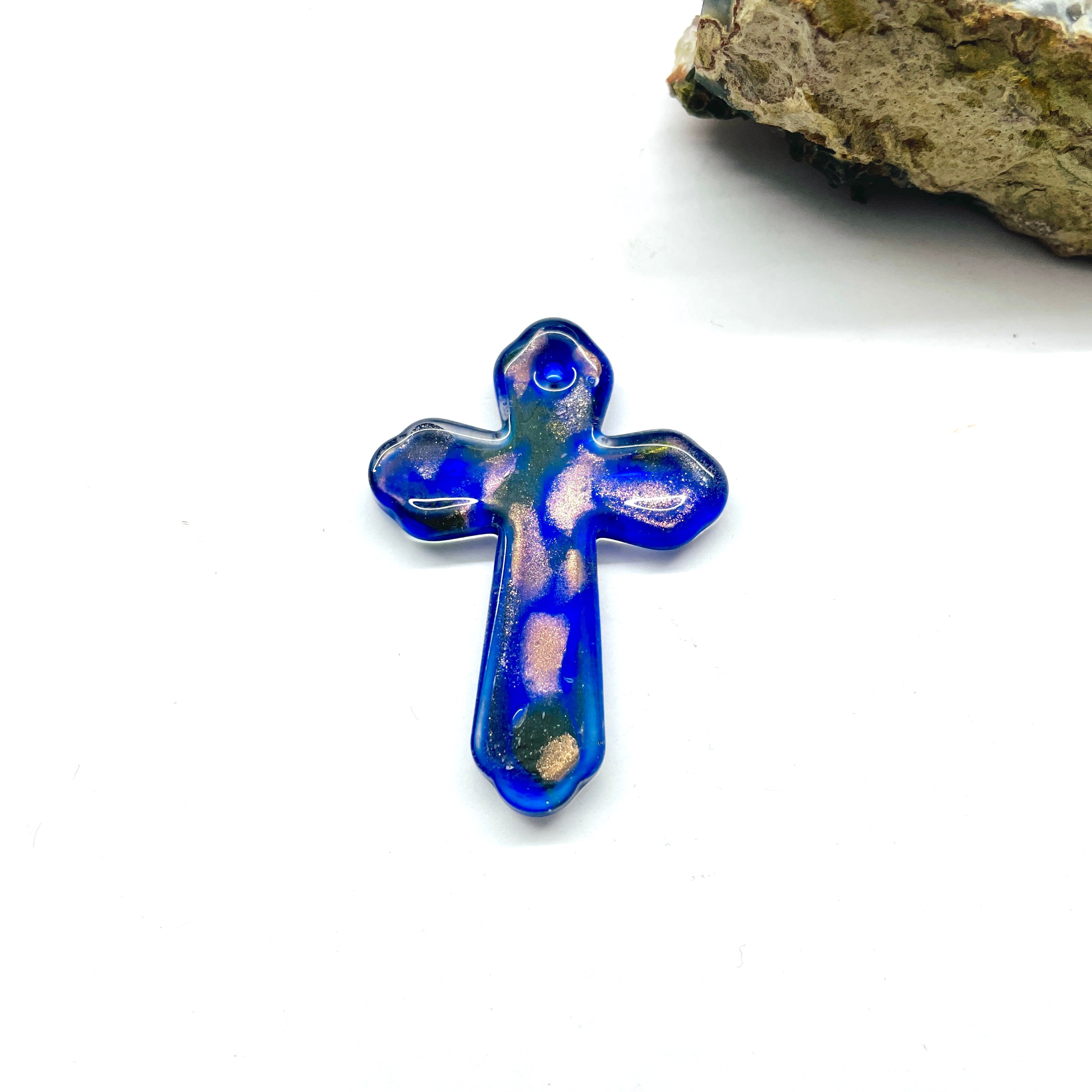 VIDRIO HINDU | COLGANTE CRUZ | 50MM | AZUL – CrystalStone