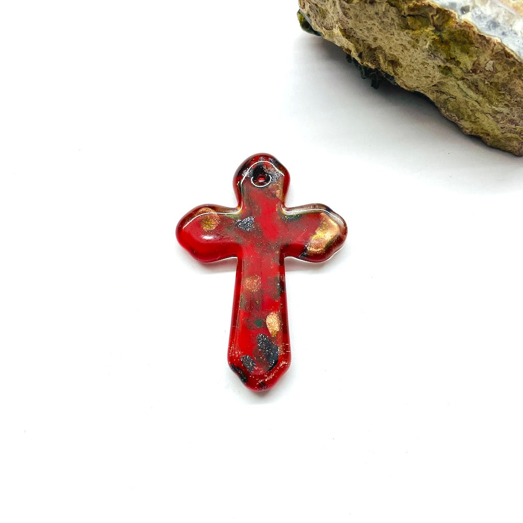 VIDRIO HINDU | COLGANTE CRUZ | 50MM | ROJO – CrystalStone