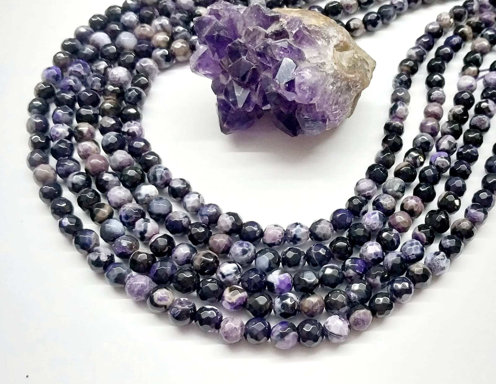 Agata Facetada | 6mm | Morado matizado con negro – CrystalStone